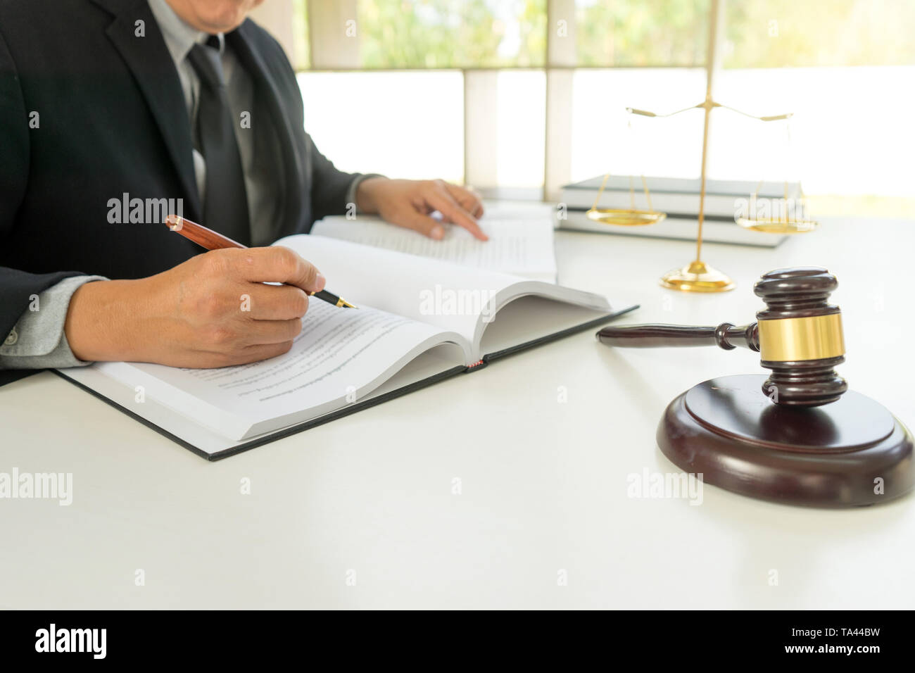 Judge lawyer gavel work in office with balance in law firm concept ...