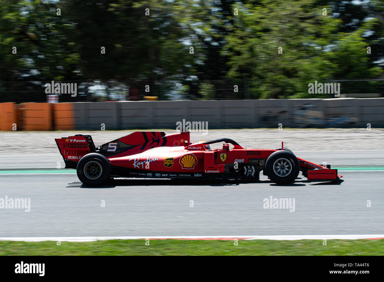 Barcelona, Spain. 14th May, 2019 - Sebastian Vettel from Germany with 5 ...