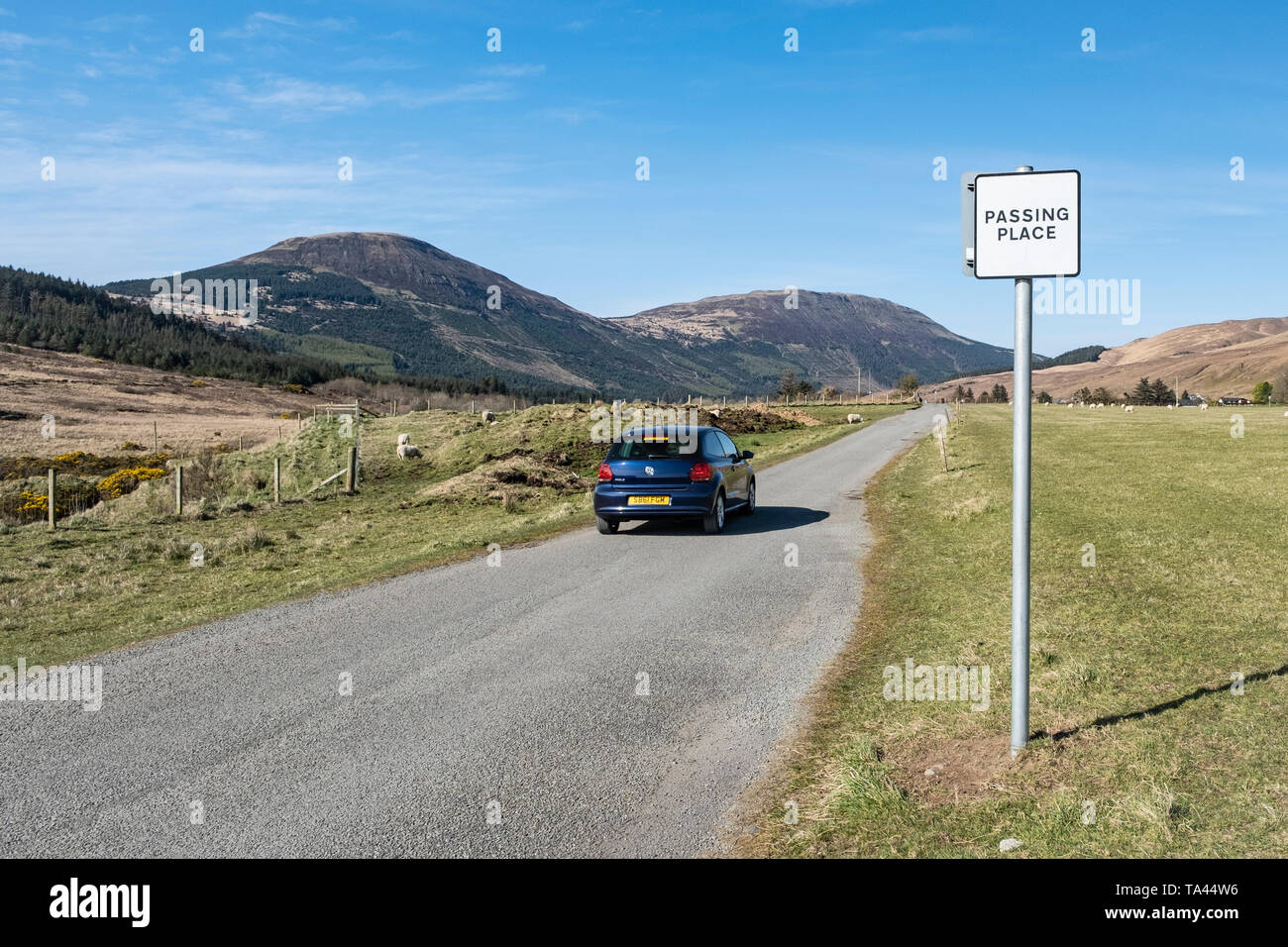 Single track road with a passing place, Glenbrittle, Skye, Scotland ...