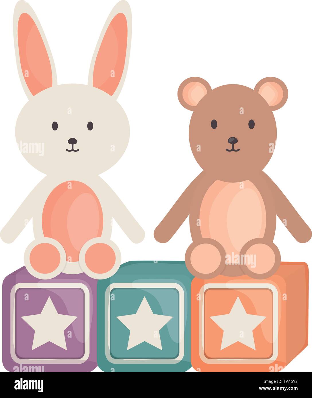 cubes blocks with bear and teddy toys entertainment vector illustration ...