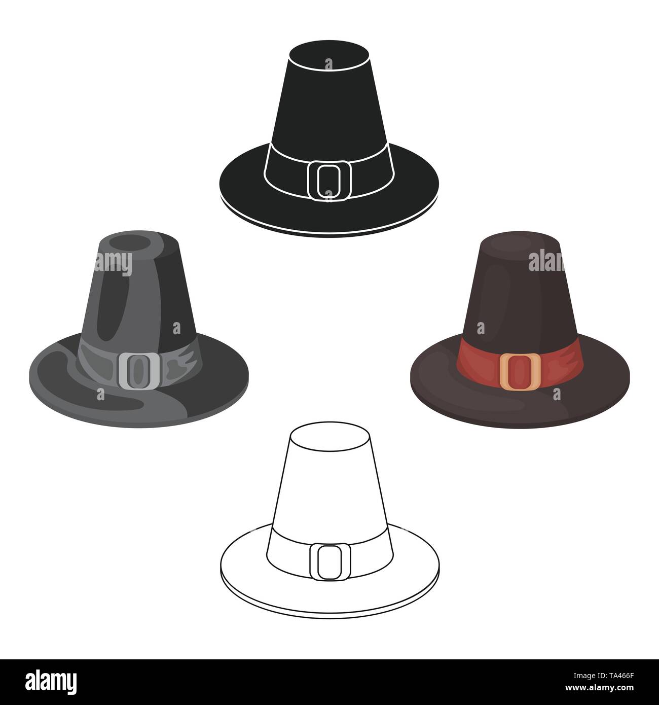 Pilgrim hat icon in cartoon,black style isolated on white background ...