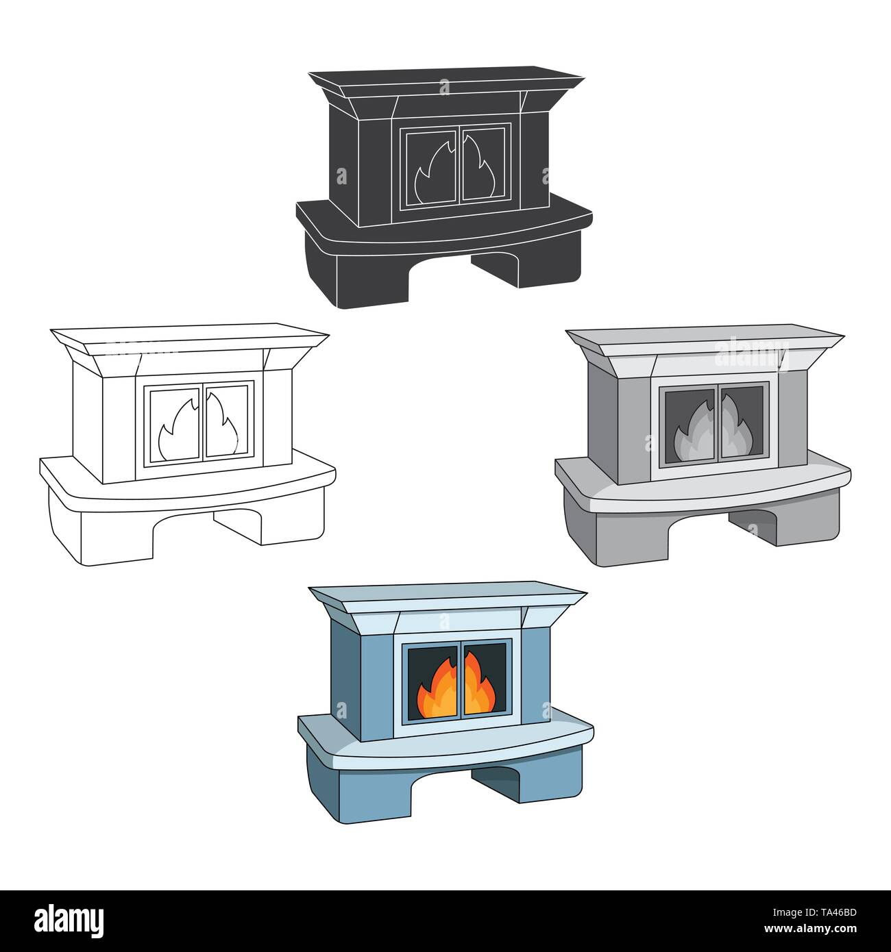 Fire, warmth and comfort. Fireplace single icon in cartoon,black style ...