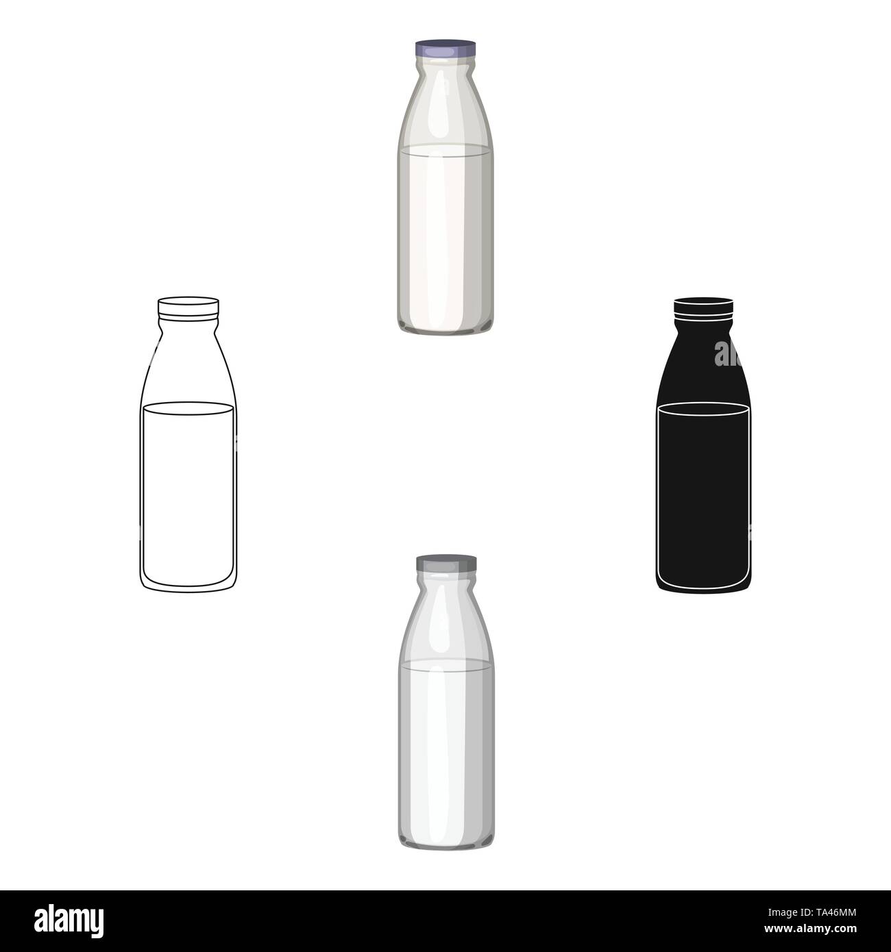 Glass milk bottle icon in cartoon,black style isolated on white ...