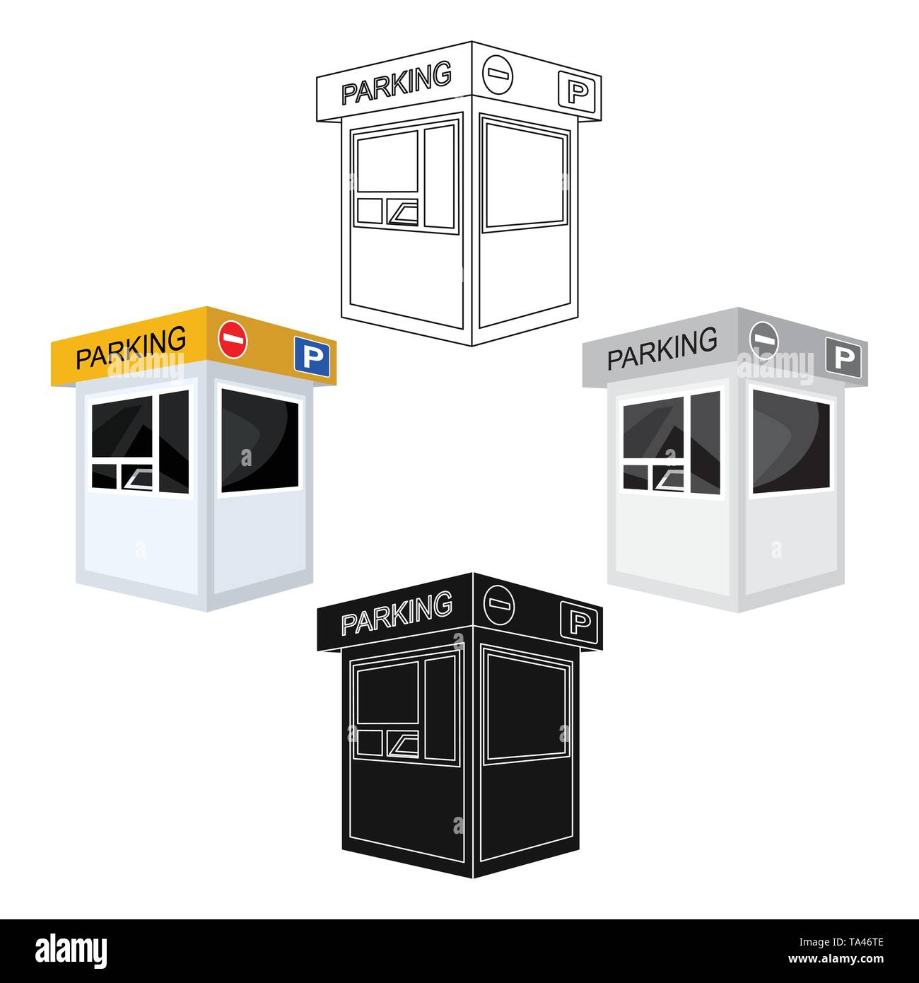 Parking toll booth icon in cartoon,black design isolated on white ...