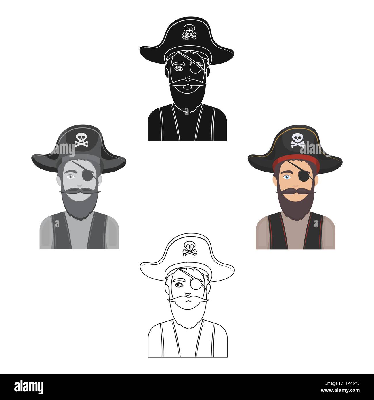 Pirate with eye patch icon in cartoon,black style isolated on white ...