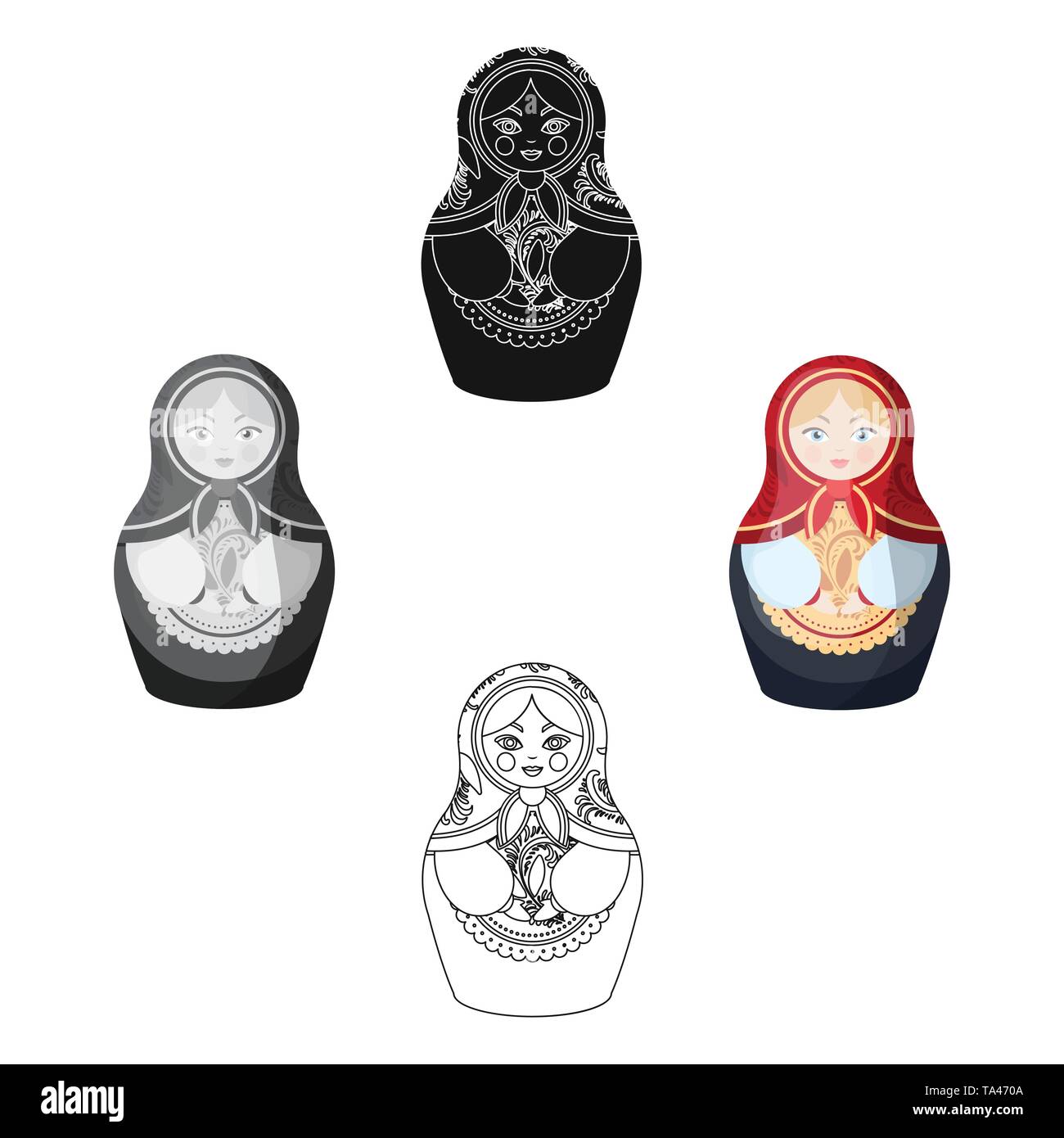 Russian matrioshka icon in cartoon,black design isolated on white ...