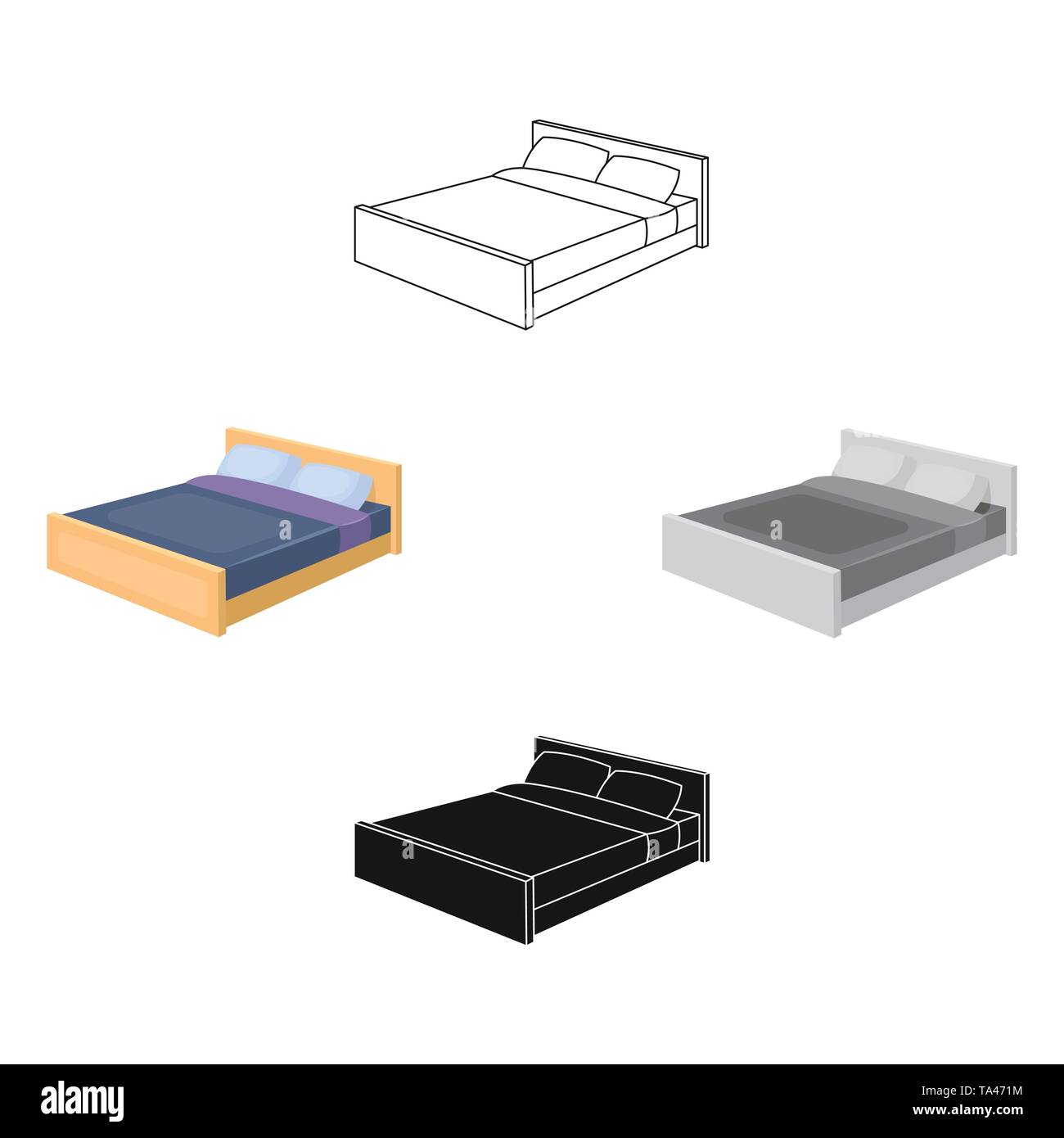 Bed icon in cartoon,black design isolated on white background. Sleep ...