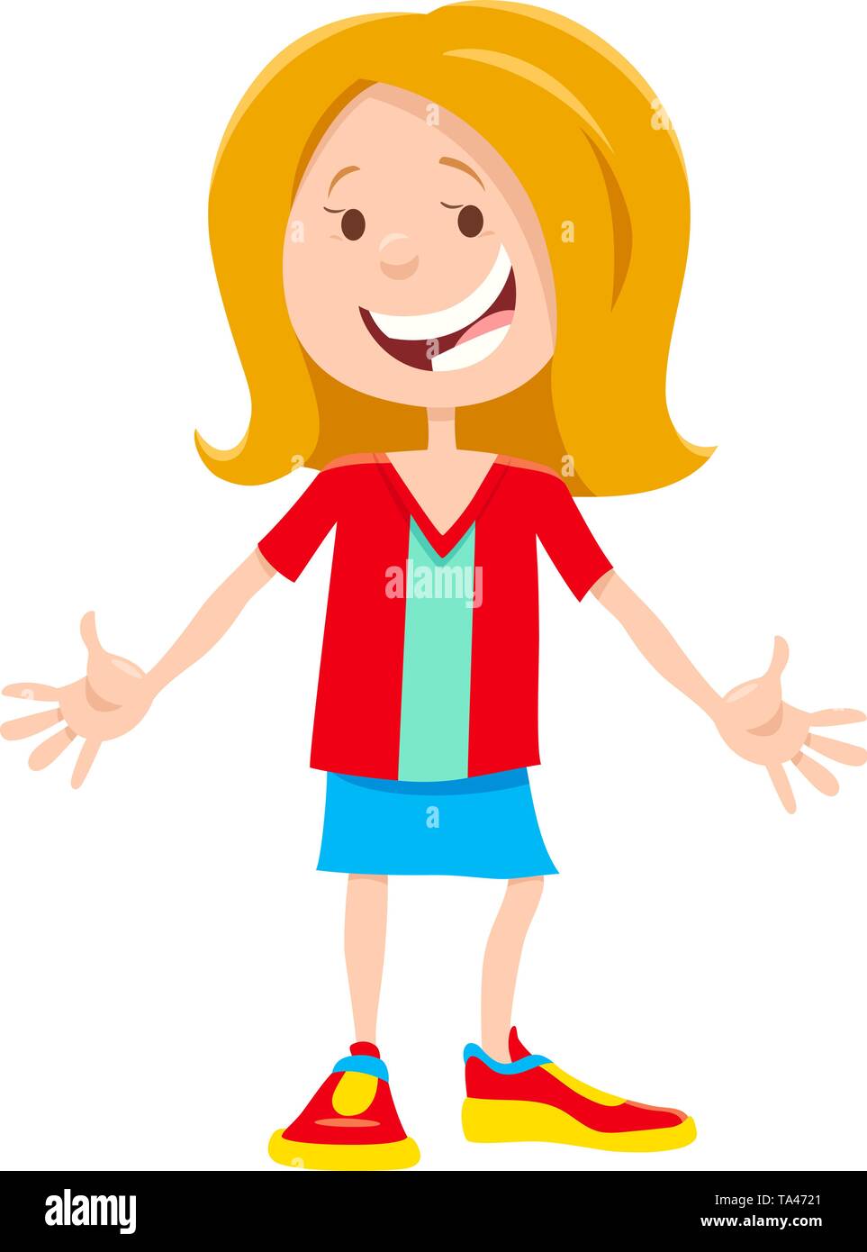 Cartoon Illustration of Cute Girl Elementary or Teen Age Character ...