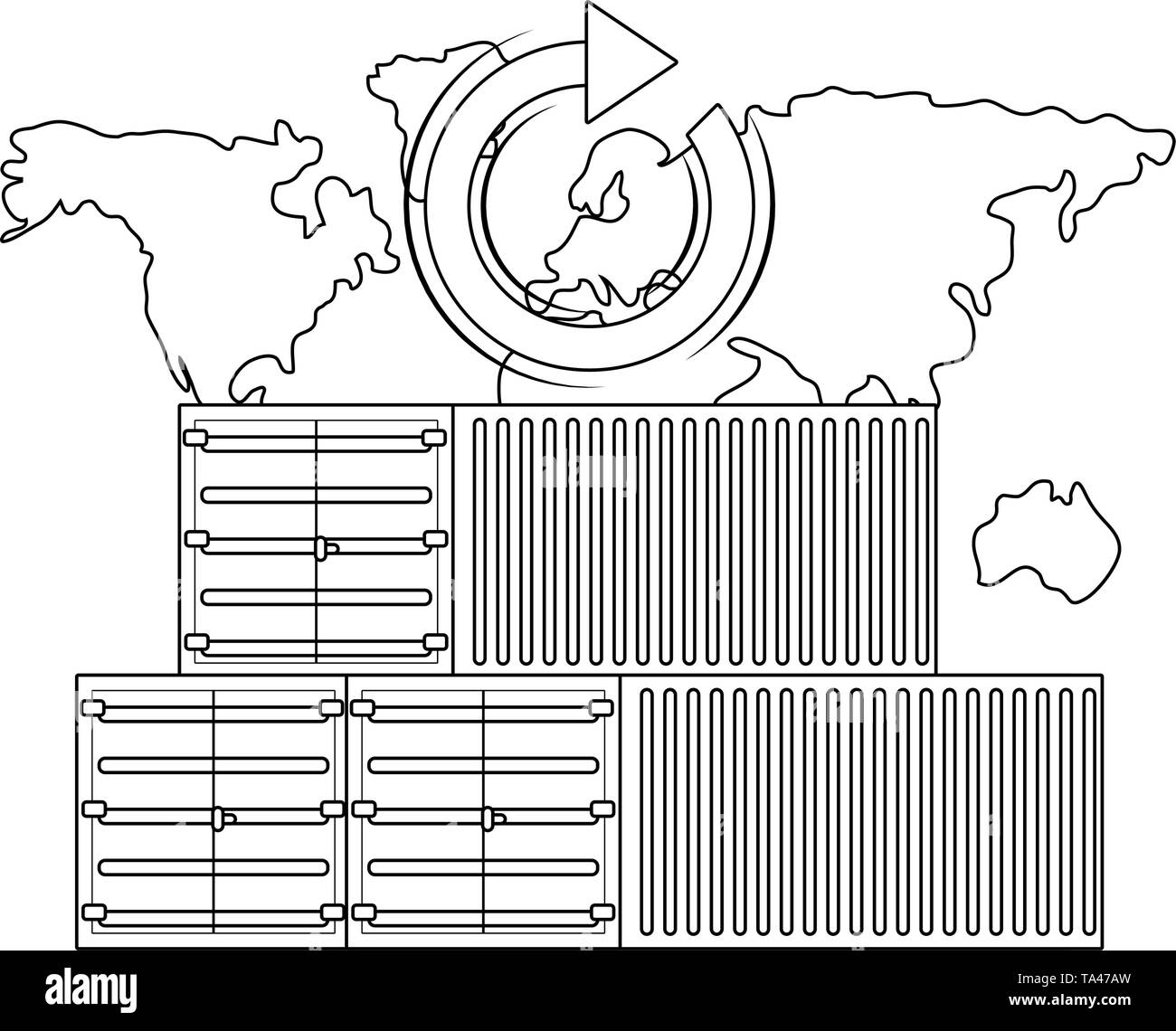 cargo containers and map with return arrow vector illustration graphic ...