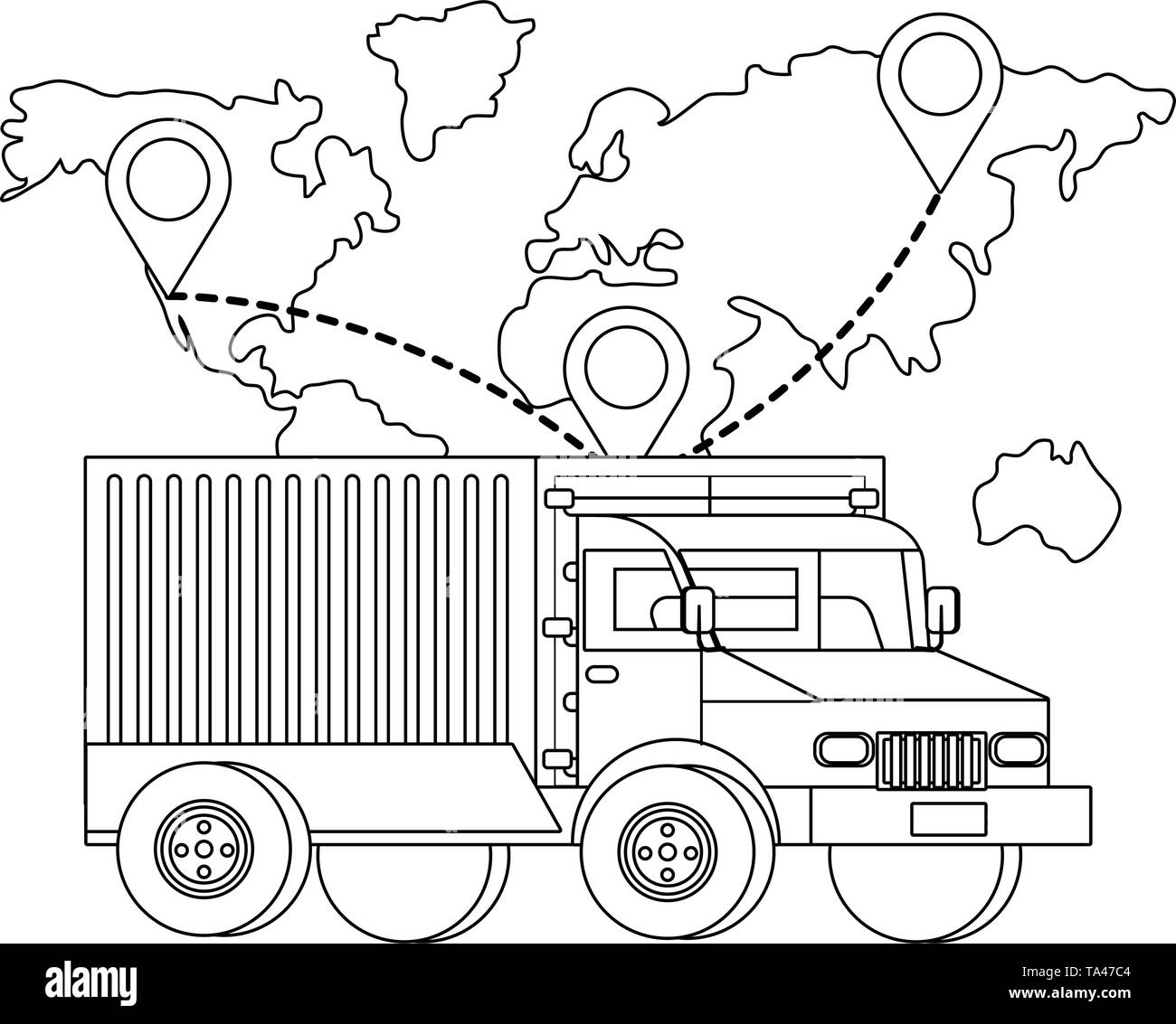 truck and map with location pointer vector illustration graphic design ...