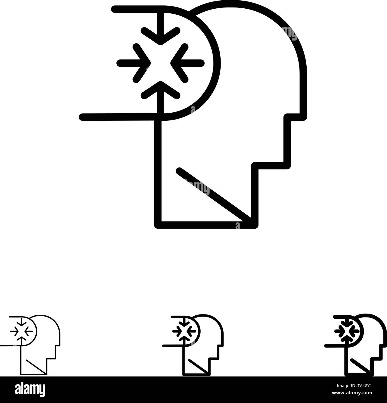 Mind, Autism, Disorder, Head Bold and thin black line icon set Stock ...