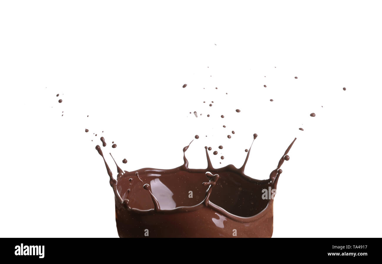 Splash of hot chocolate on white background Stock Photo - Alamy