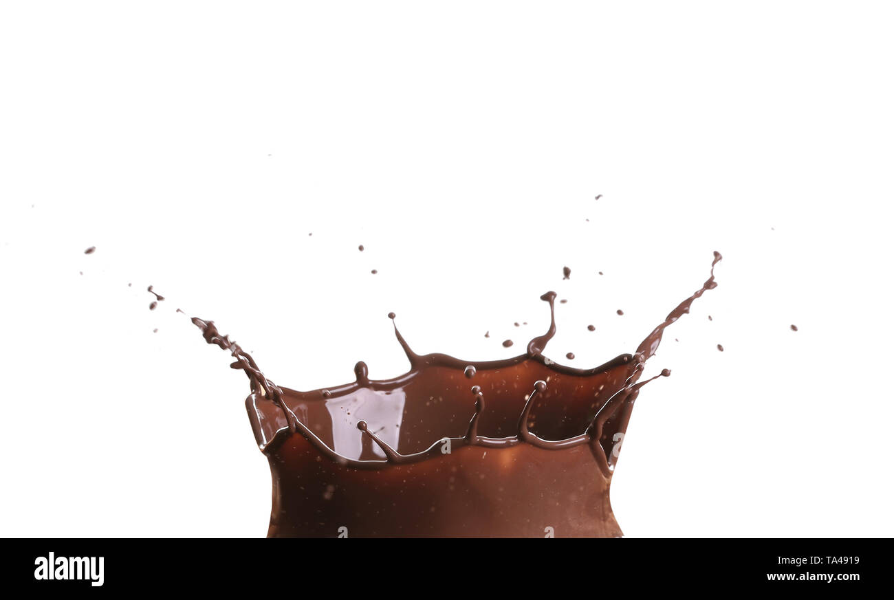 Splash of hot chocolate on white background Stock Photo - Alamy