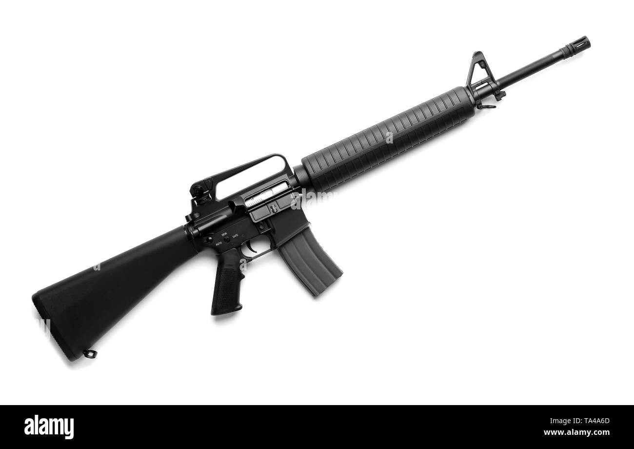 Assault rifle on white background Stock Photo - Alamy