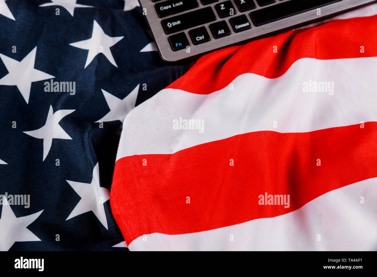 Keyboard with blank notepad with digital office american flag Stock ...