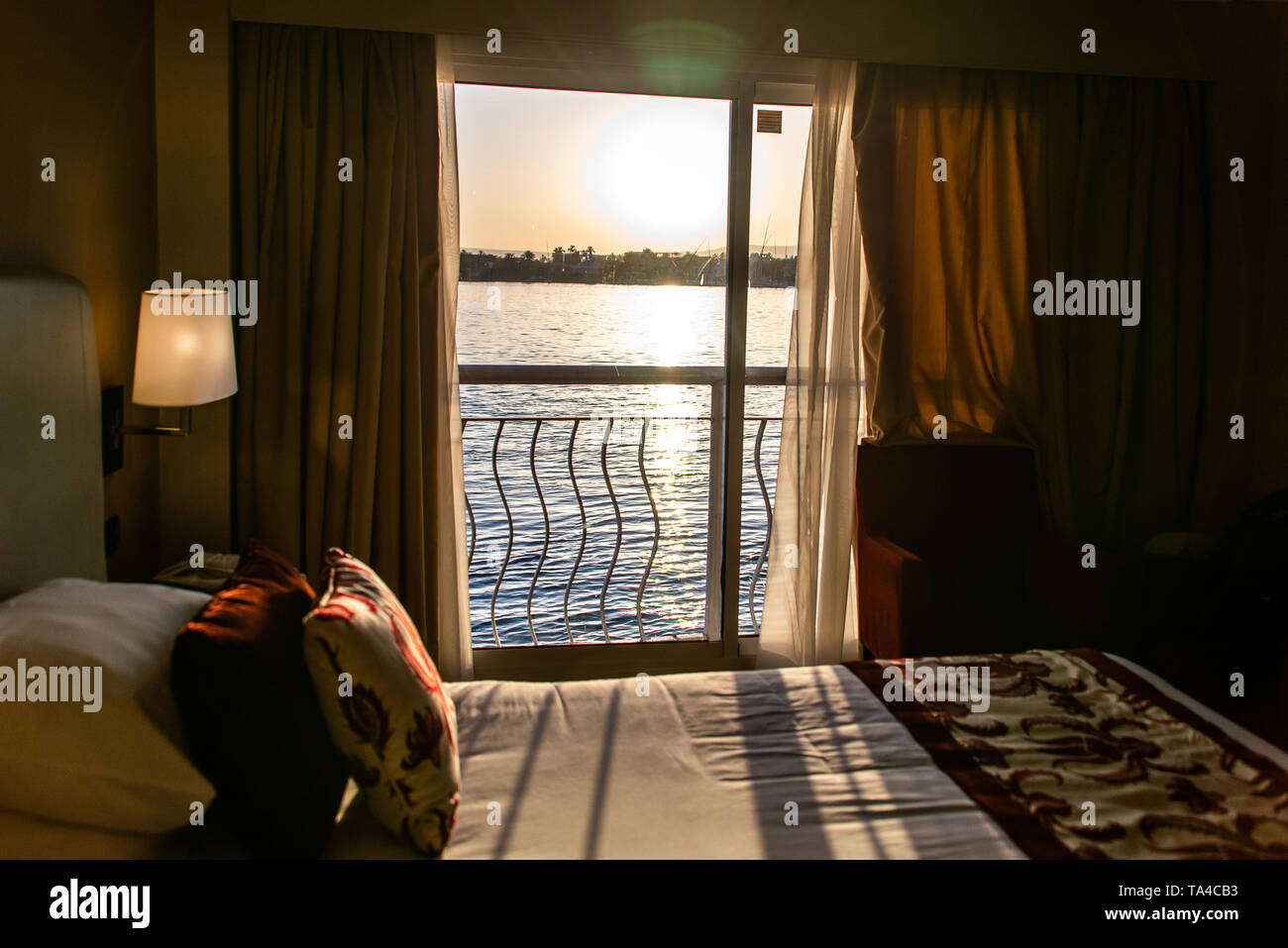 Luxor Egypt View on the Nile River out of a Cruise Boat Hotel window ...