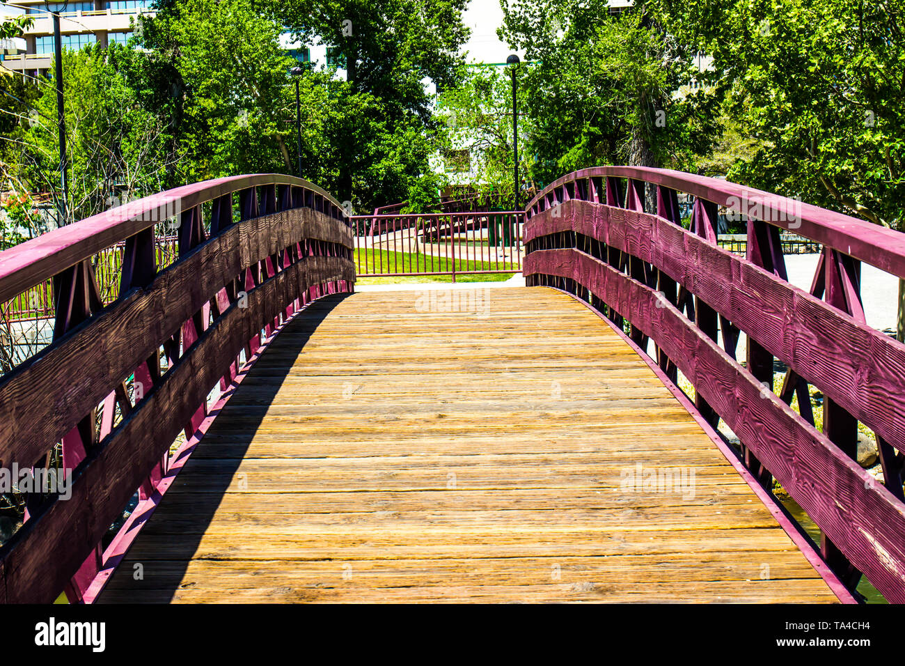 Old Weathered Wooden Bridge With Handrails Stock Photo - Alamy