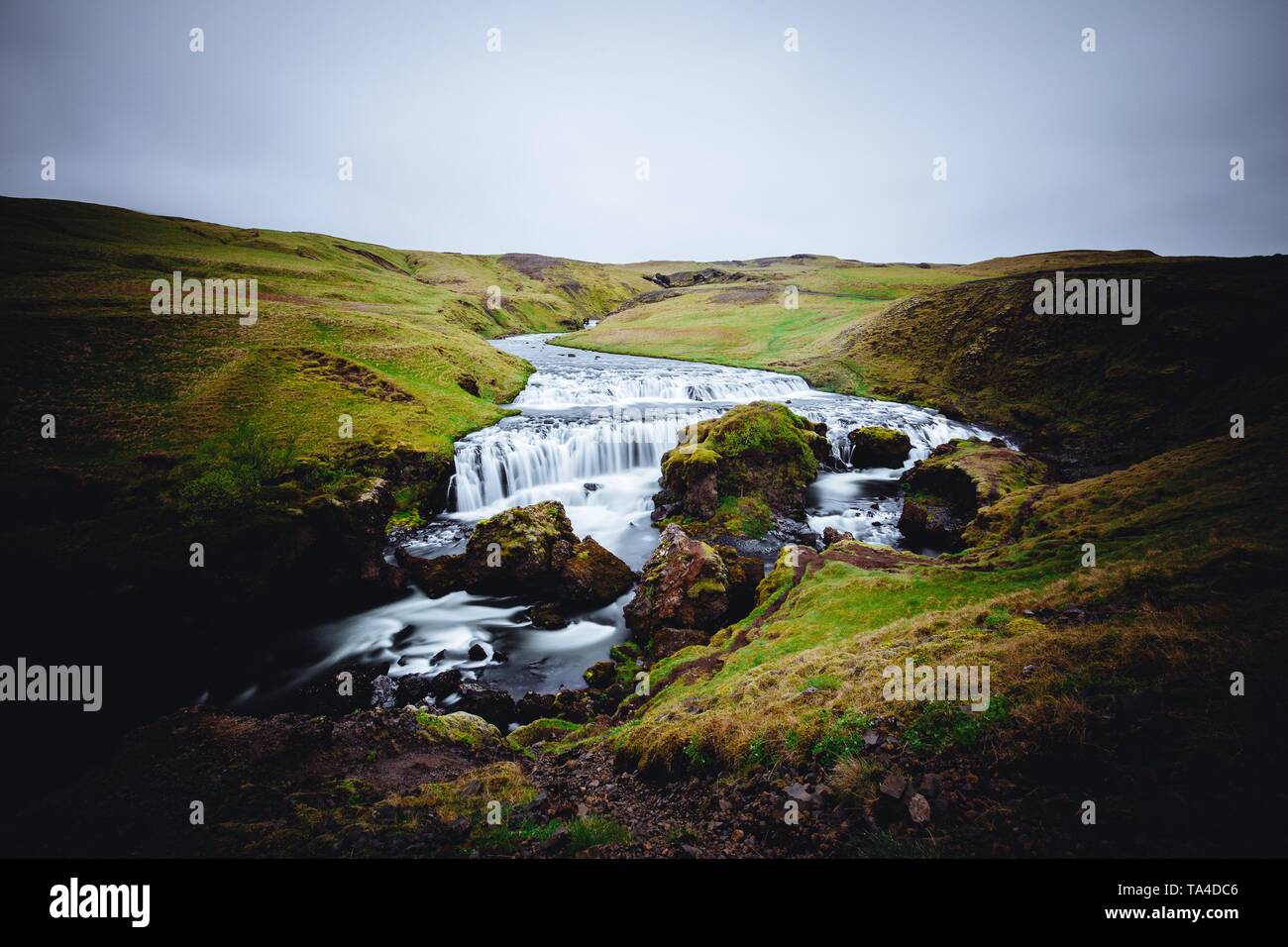 A beautiful river with a strong current in Skógafoss, Iceland Stock ...