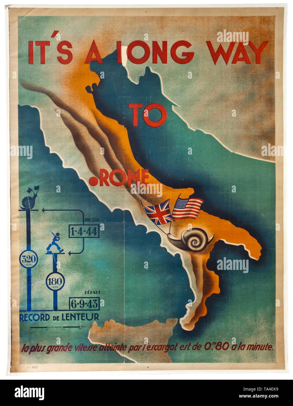 A French propaganda poster "It's a long way to Rome" presumably French ...