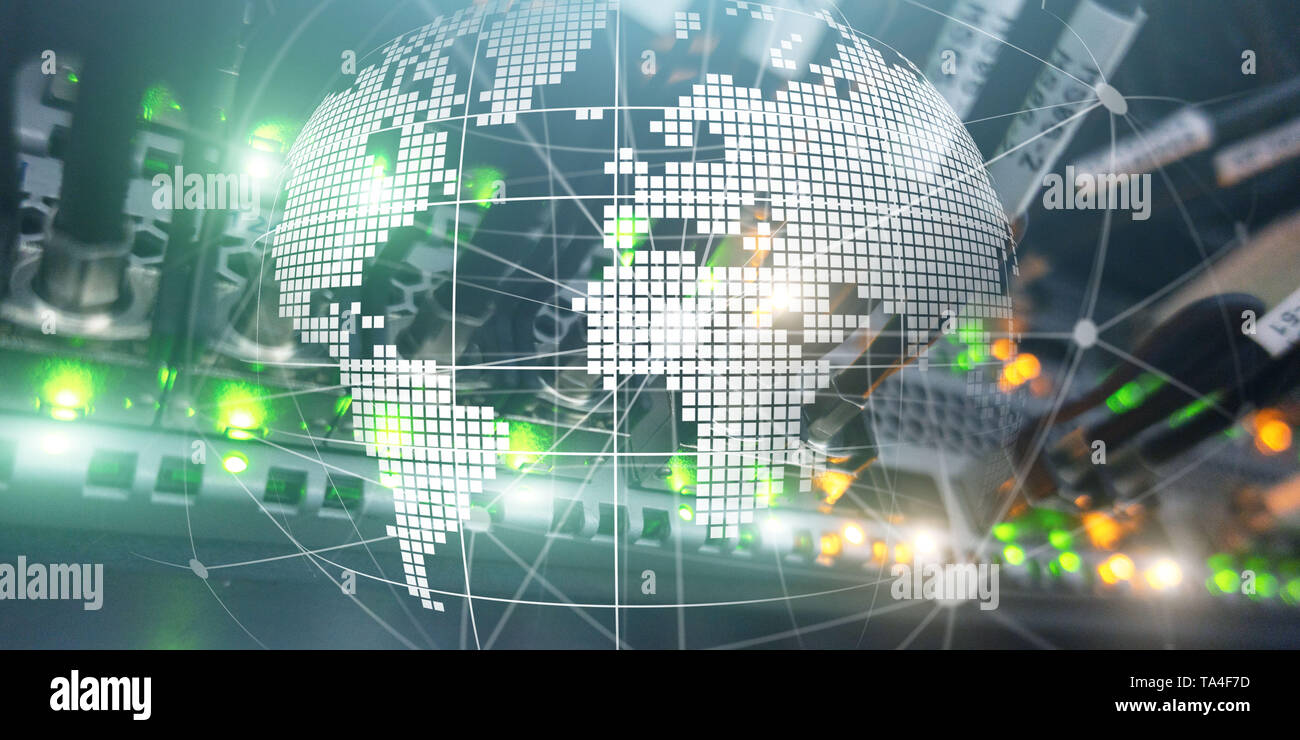 Futuristic modern data center with Holographic 3d planet earth ...