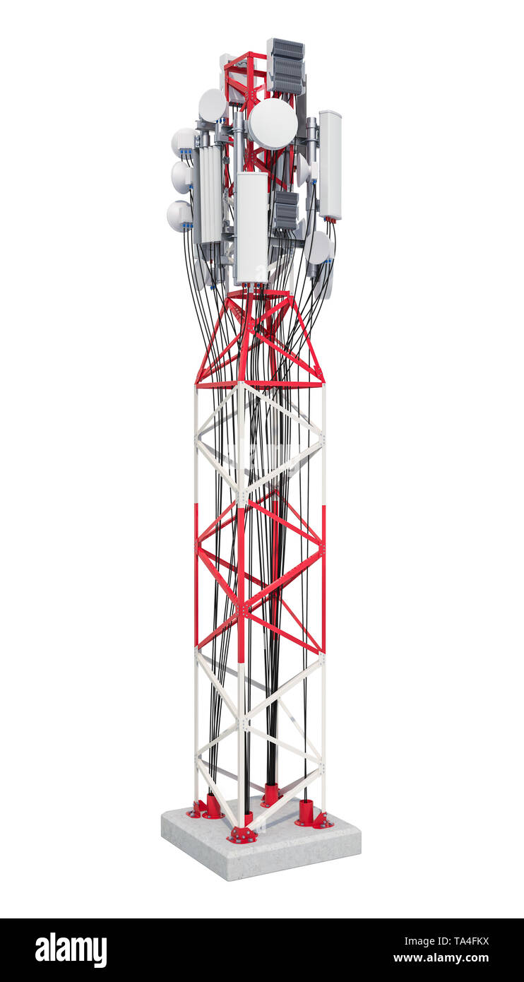 Mobile tower with cellular phone antennas. 3D rendering isolated on ...