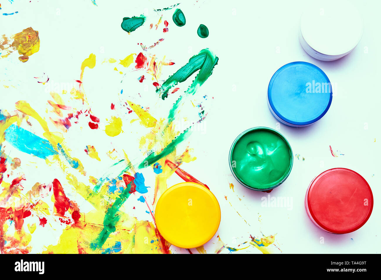 a child draws. a child's drawing inks, finger paints, hand prints Stock ...