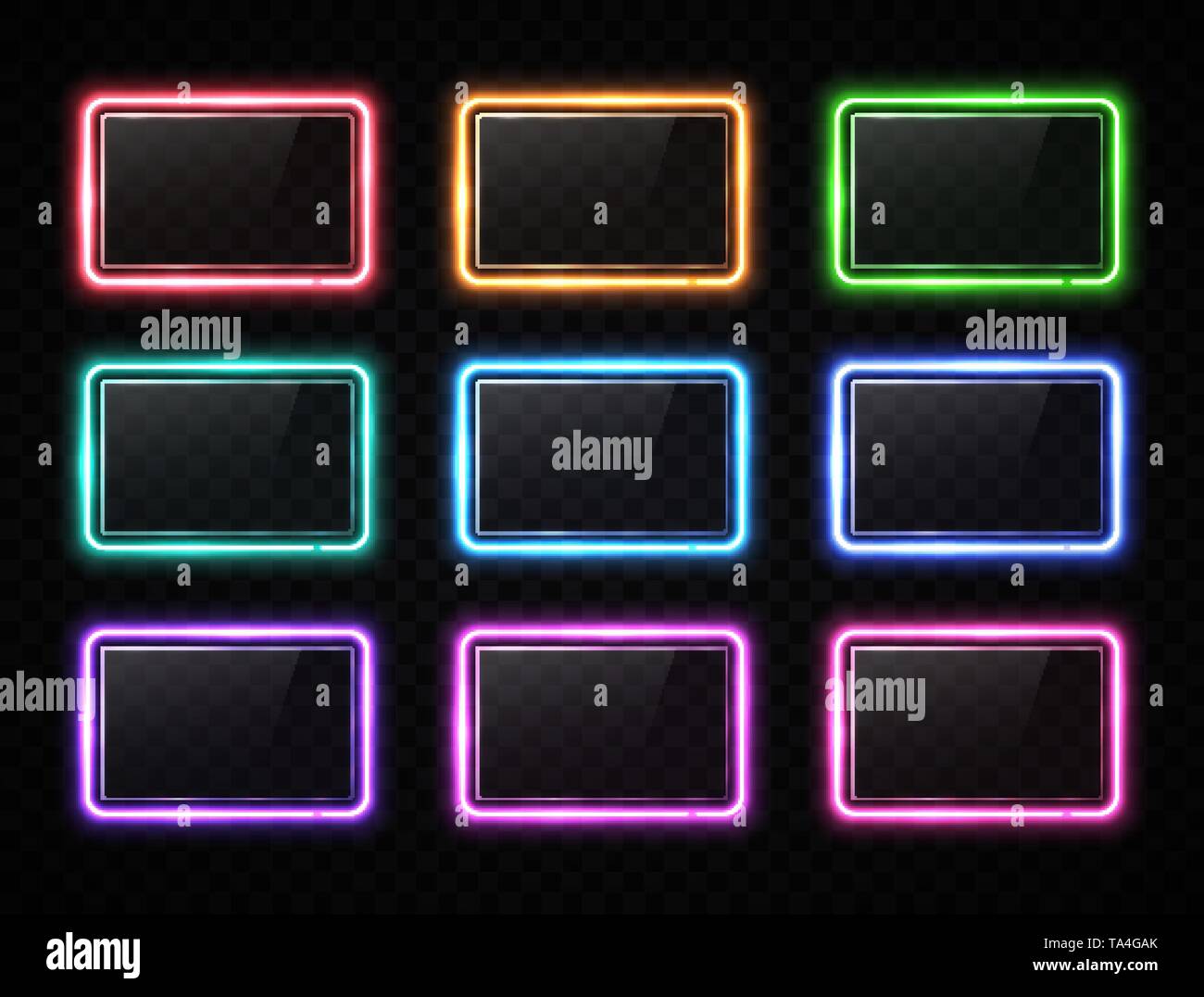Colorful neon square signs set with glass texture Stock Vector Image ...