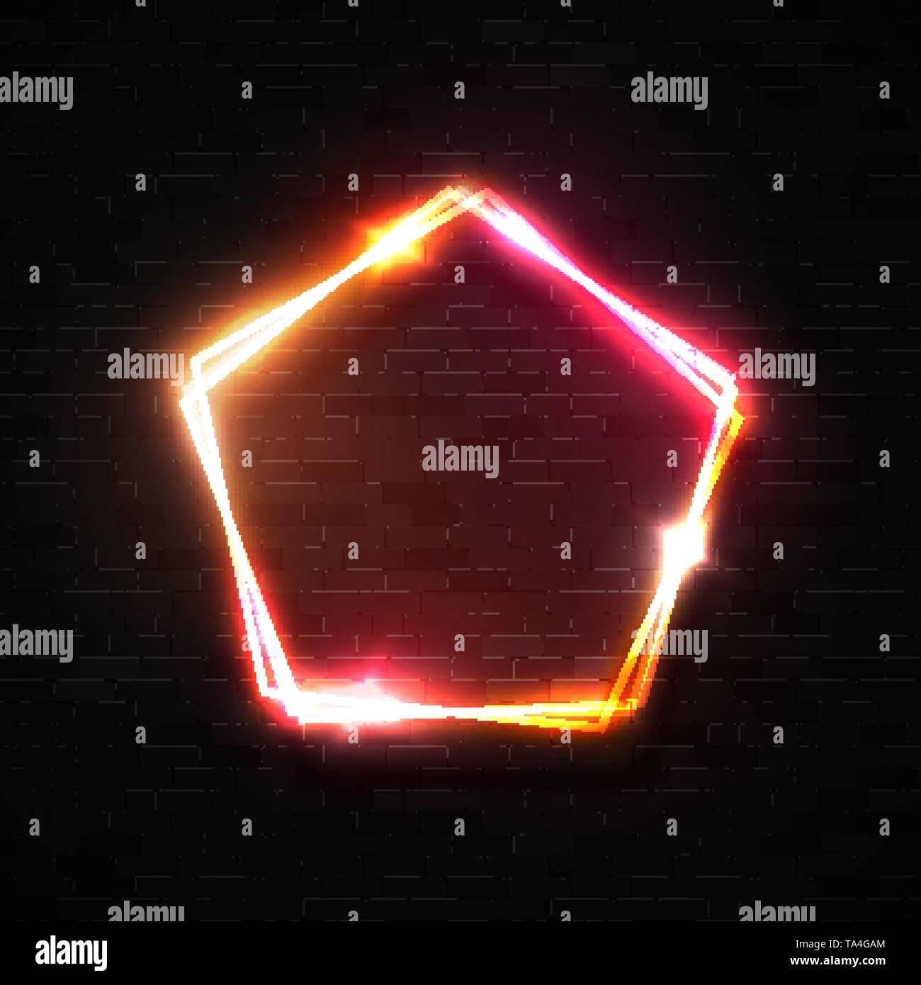 3d neon sign Electric pentagon frame on brick wall Stock Vector Image ...