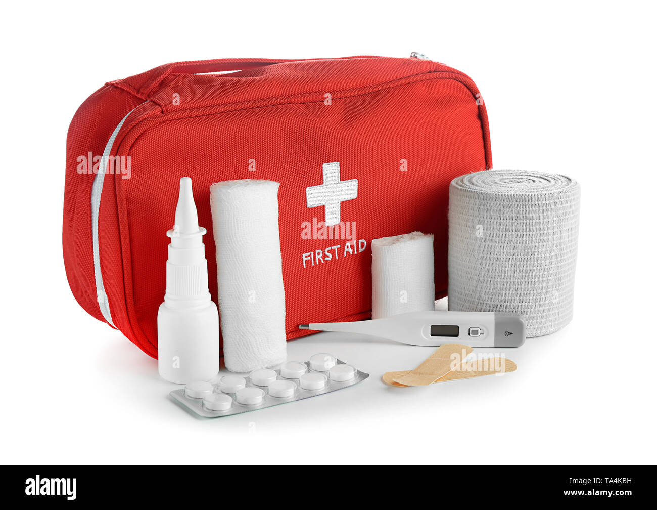 First aid kit on white background Stock Photo - Alamy