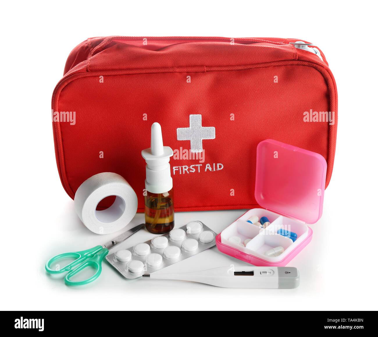 First aid kit on white background Stock Photo - Alamy