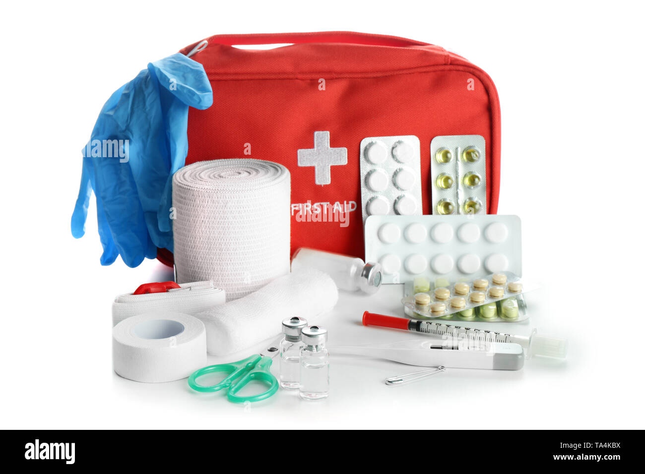 First aid kit on white background Stock Photo - Alamy