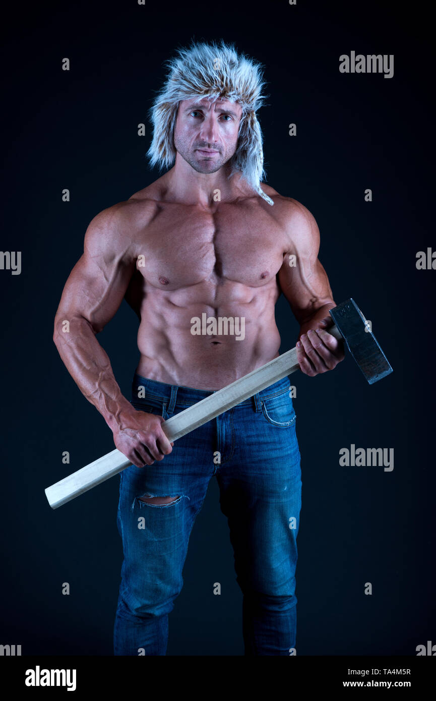 Man muscular athlete. Macho handsome with muscular torso. Attractive ...