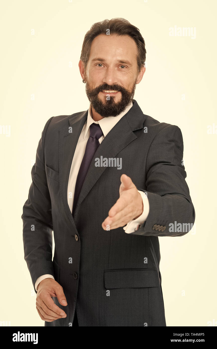 Businessman glad to meet you. Businessman bearded handsome entrepreneur ...