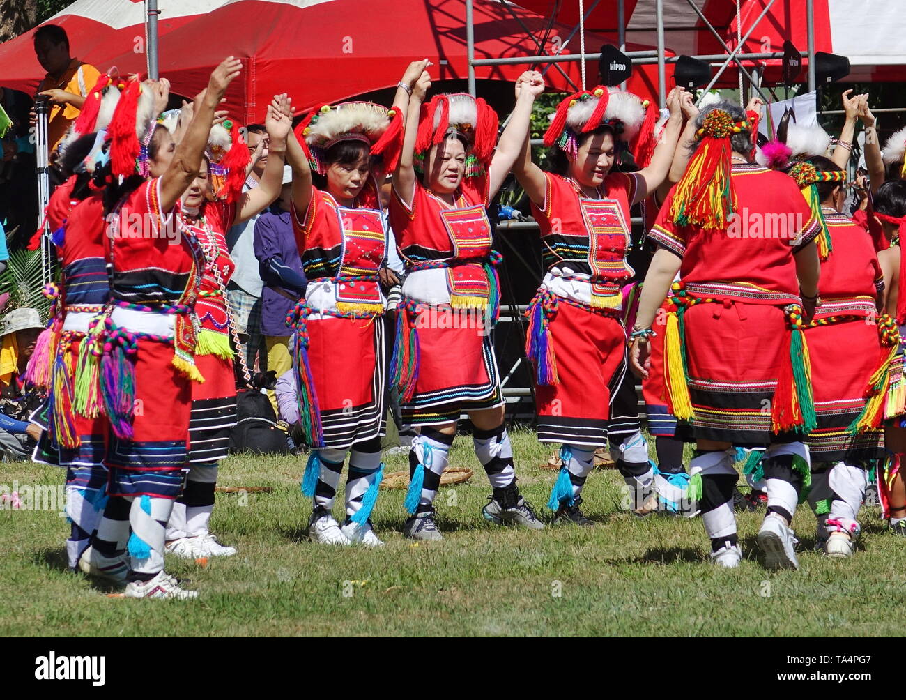 KAOHSIUNG, TAIWAN -- SEPTEMBER 29, 2018: Members of the indigenous Amis ...