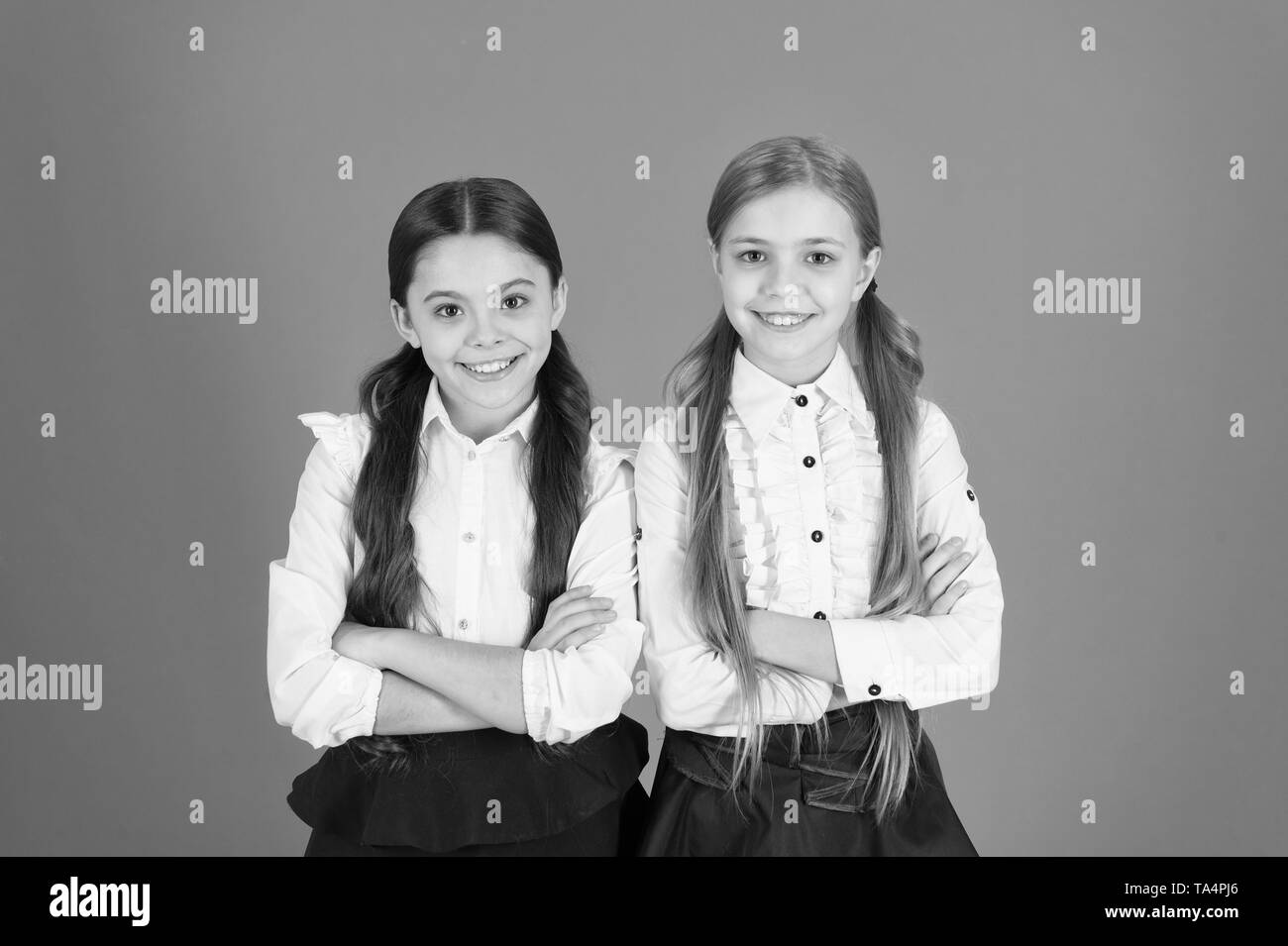 Girls best friends school uniform classmates. Friendly relations at ...