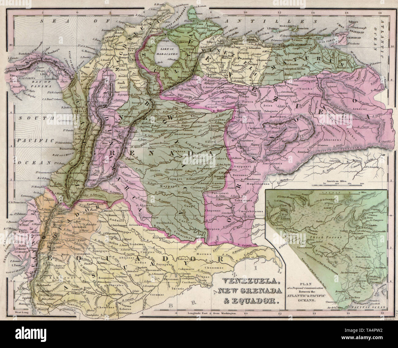 Map of Venezuela, New Granada, and Ecuador, 1844 Stock Photo - Alamy
