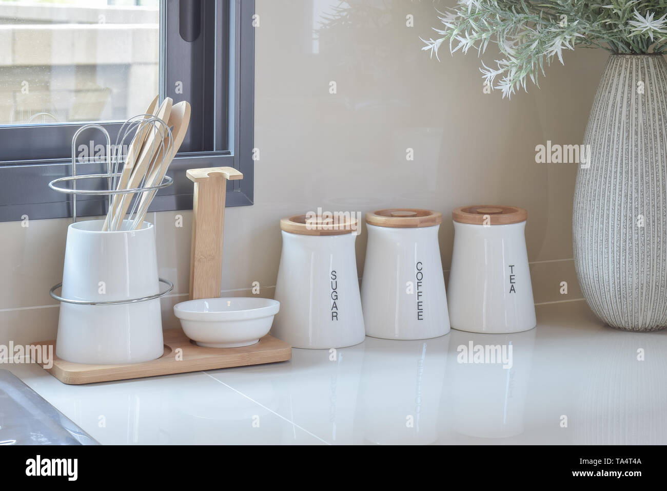 modern pantry with white utensil in kitchen Stock Photo - Alamy