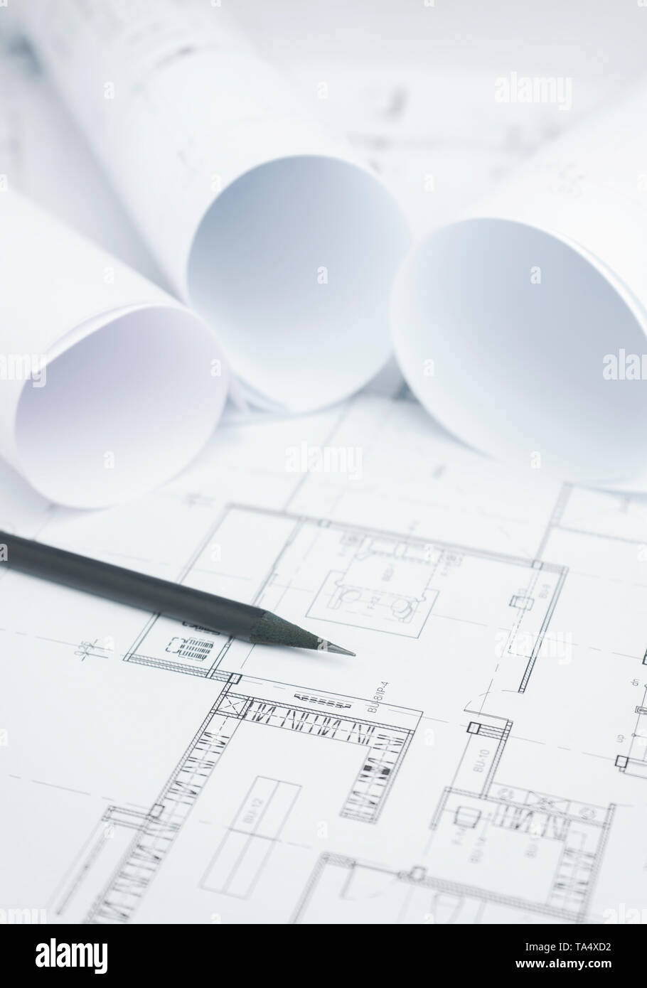 black pencil on architectural drawing paper and rolls for construction ...