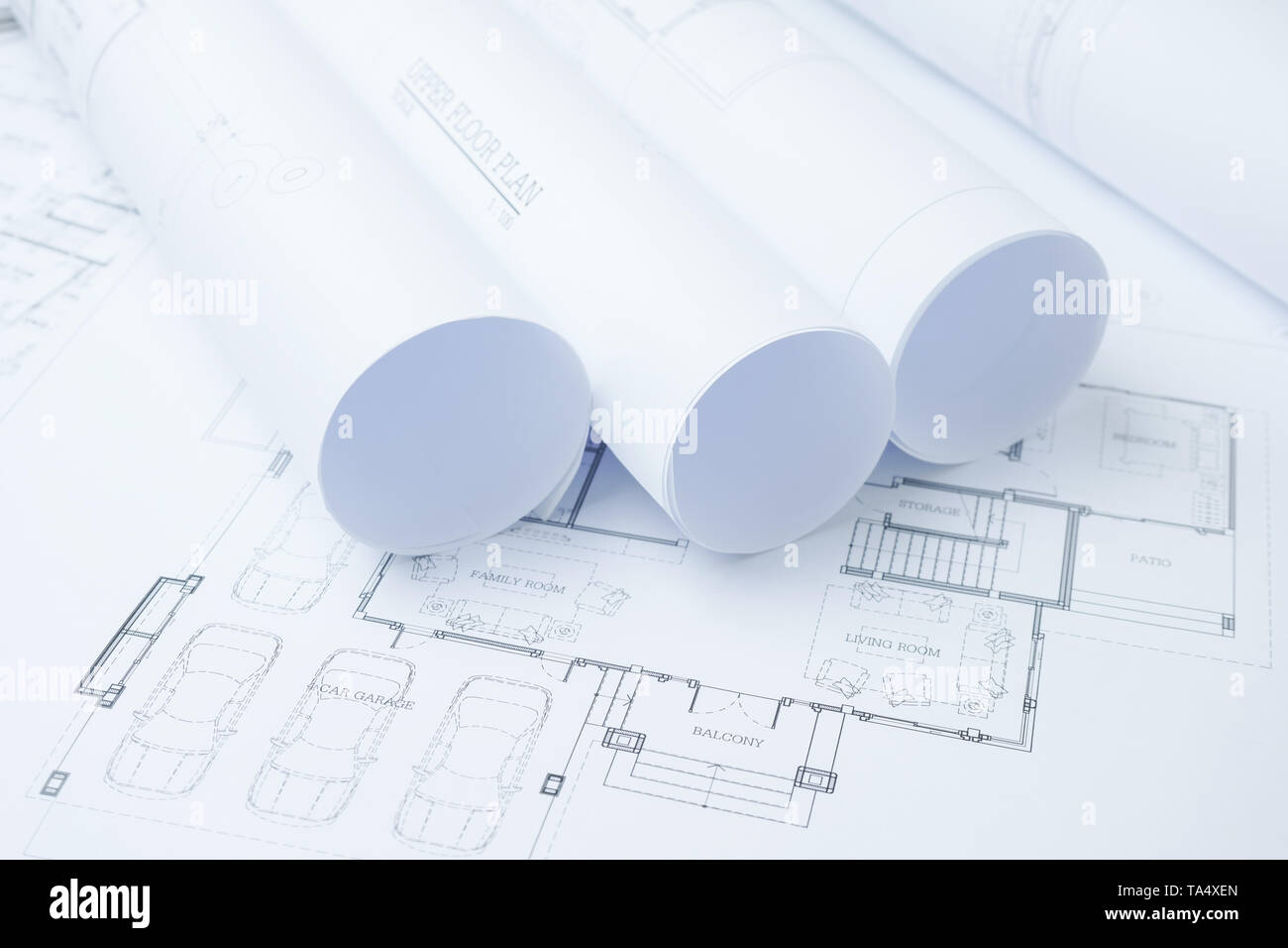 architectural drawing paper rolls of a dwelling for construction Stock ...