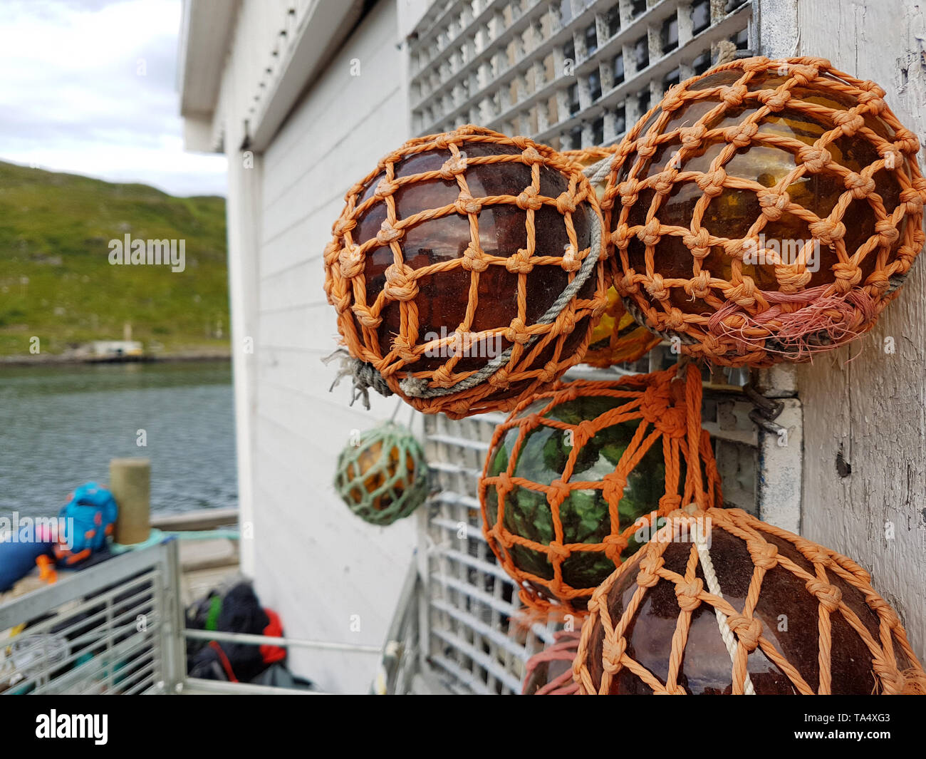 Bunch of the ancient glass net floats Stock Photo - Alamy