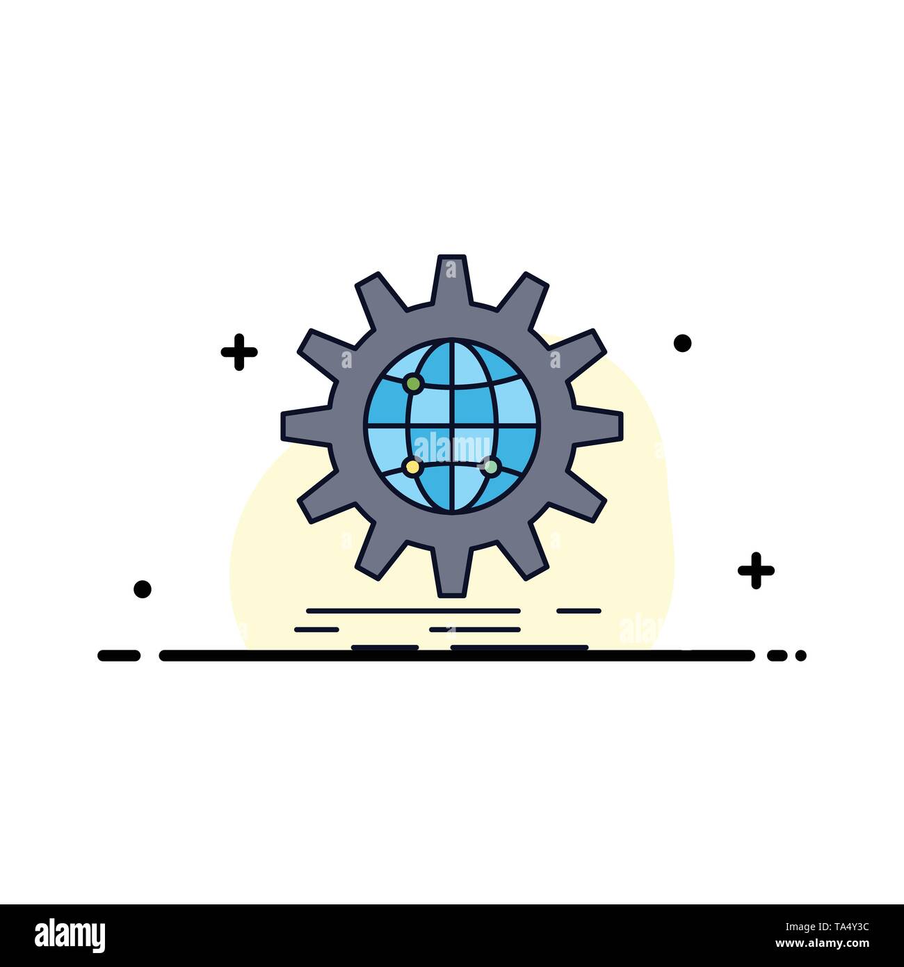 international, business, globe, world wide, gear Flat Color Icon Vector ...