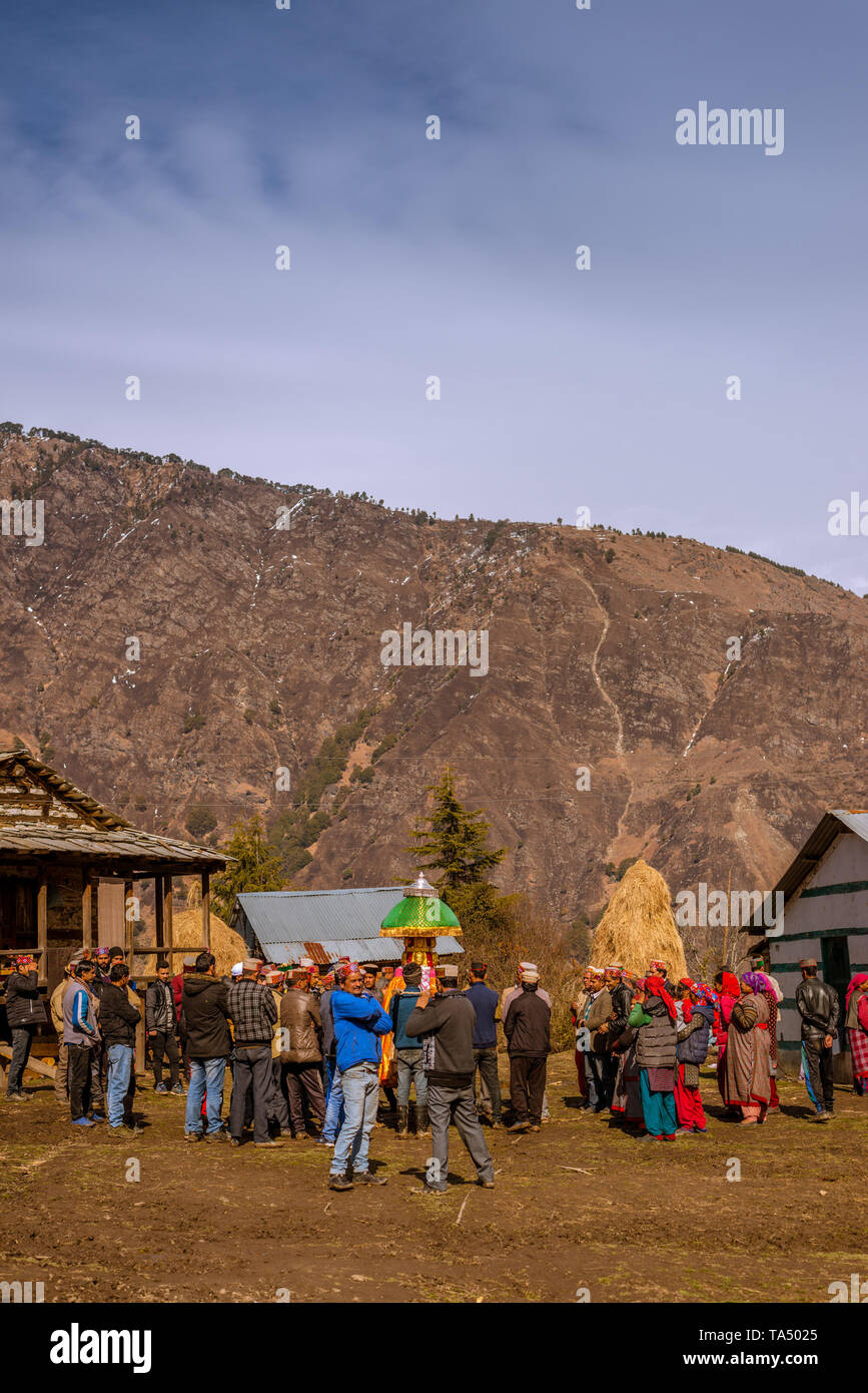 Kullu, Himachal Pradesh, India - February 13, 2018 : Local People doing ...