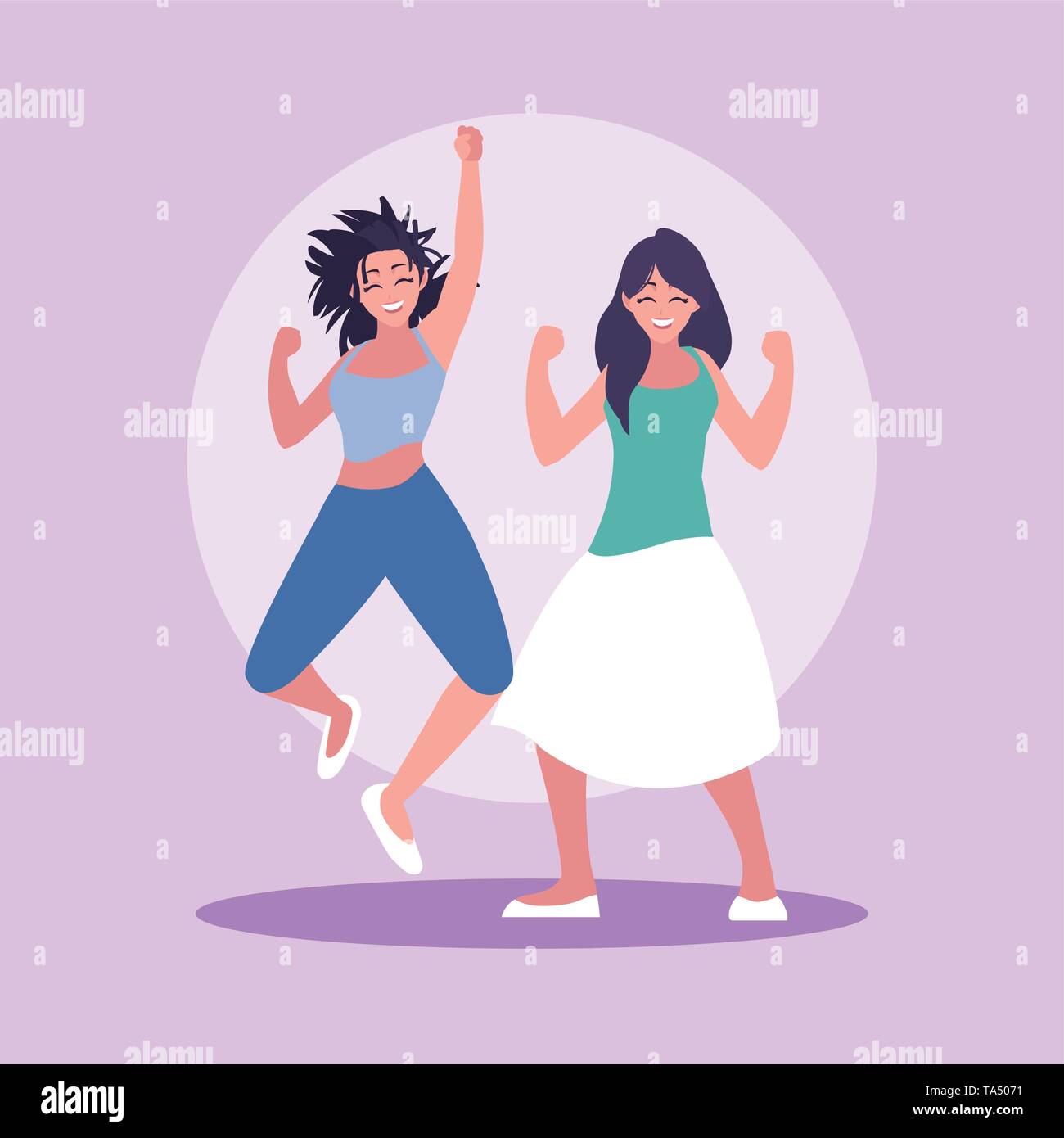 group of young women happy celebrating with hands up vector ...