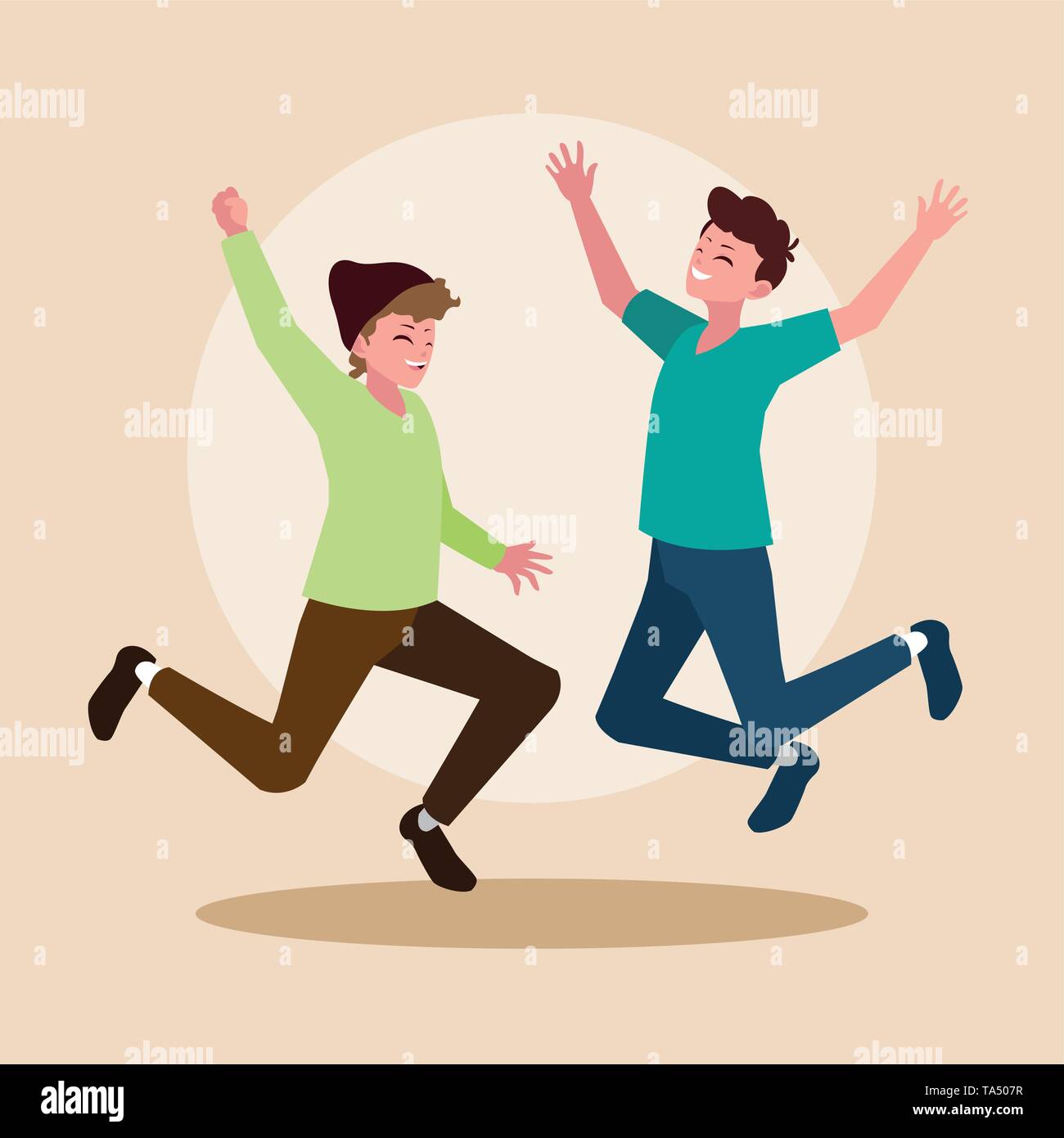 group of young men happy jumping celebrating vector illustration design ...
