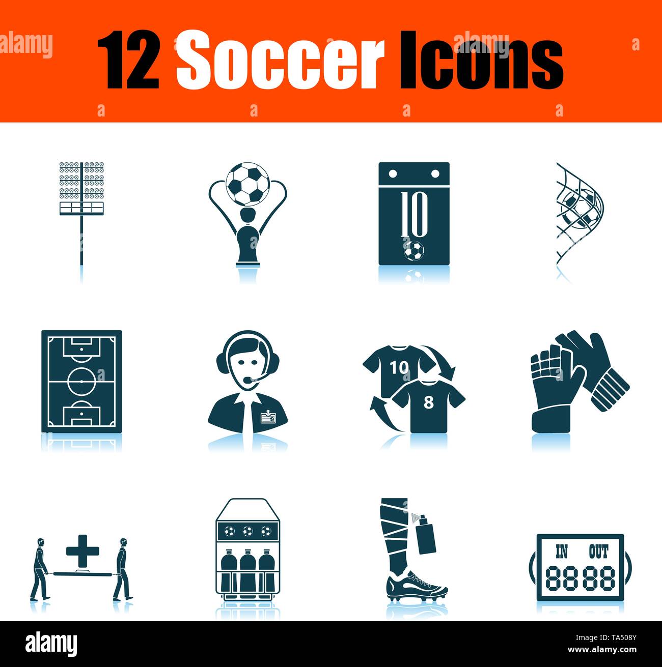 Soccer Icon Set. Shadow Reflection Design. Vector Illustration Stock ...