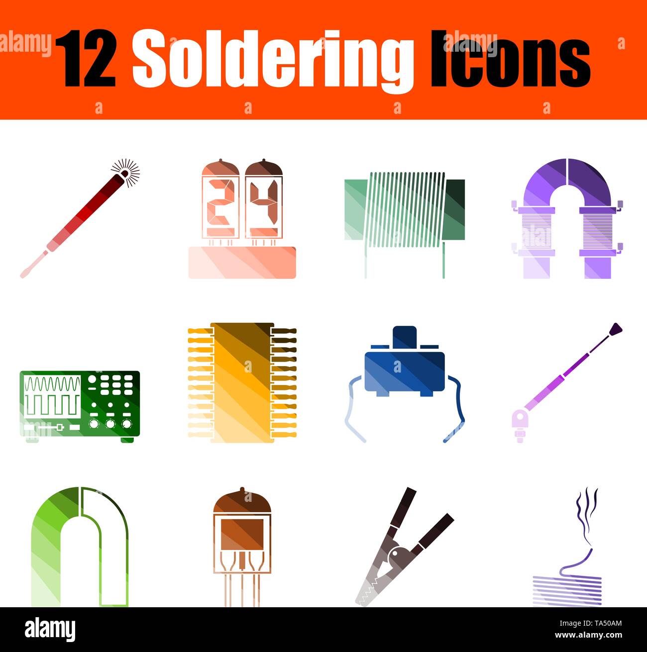 Soldering Icon Set. Flat Color Ladder Design. Vector Illustration Stock ...