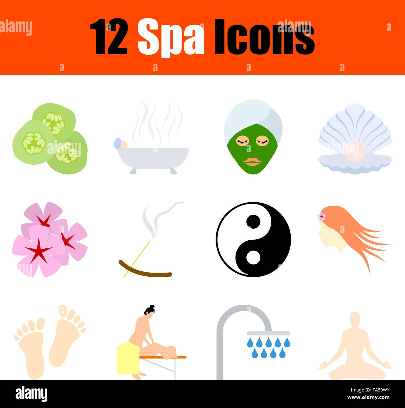 Spa Icon Set. Flat Design. Fully editable vector illustration. Text ...
