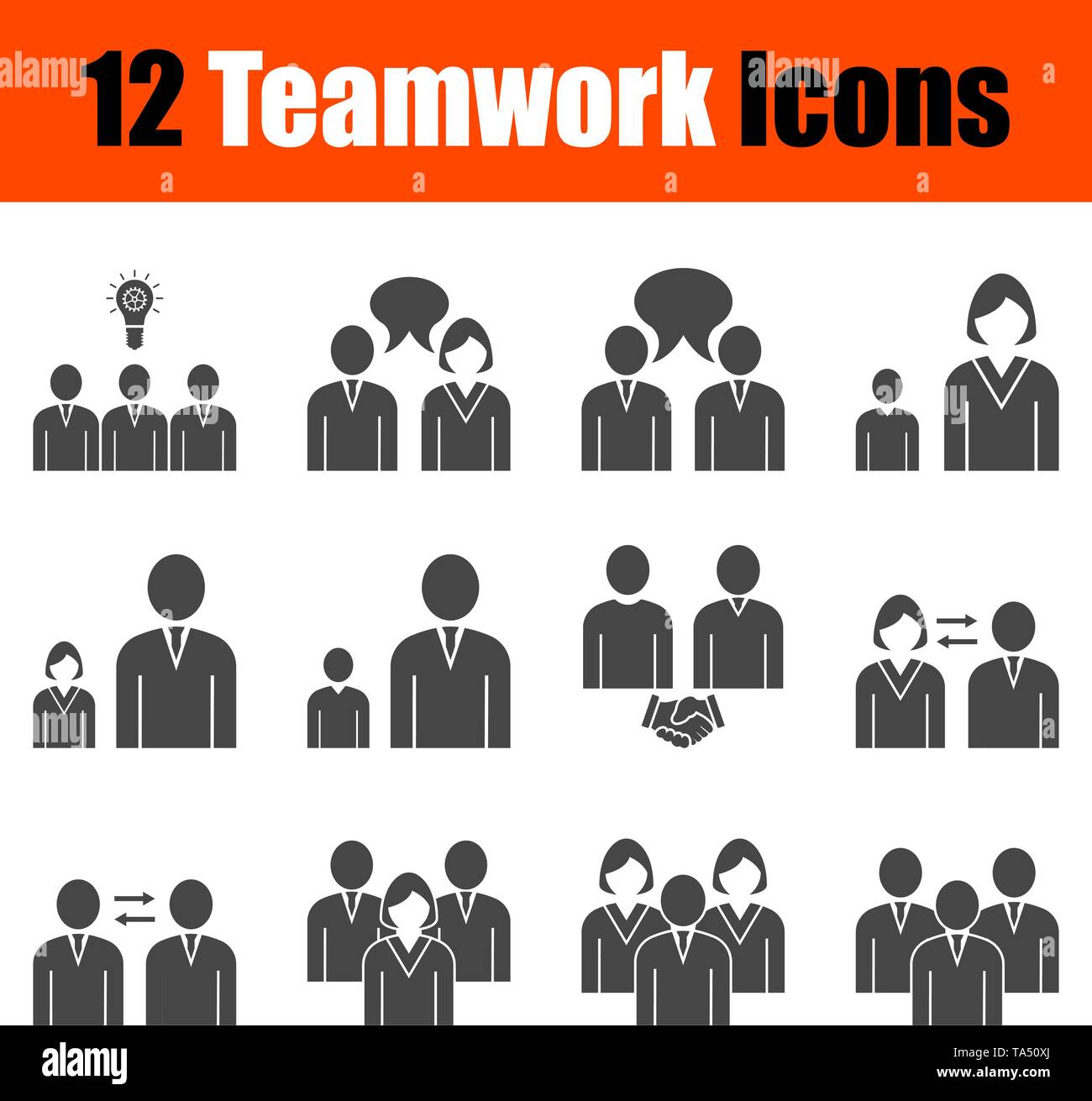 Teamwork Icon Set. Fully editable vector illustration. Text expanded ...