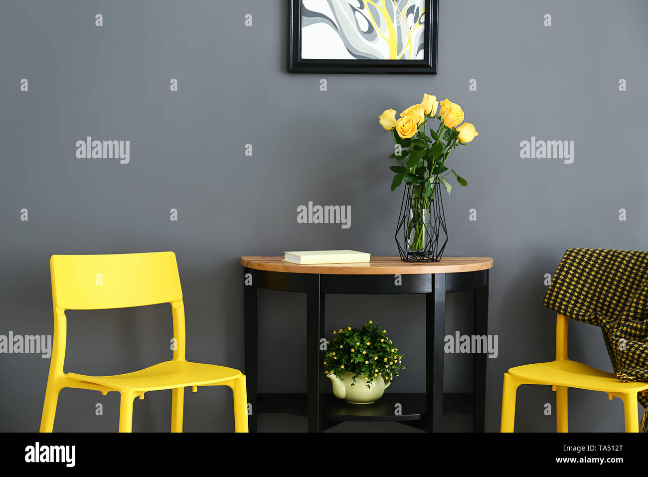 Interior of modern living room with comfortable table and chairs Stock ...
