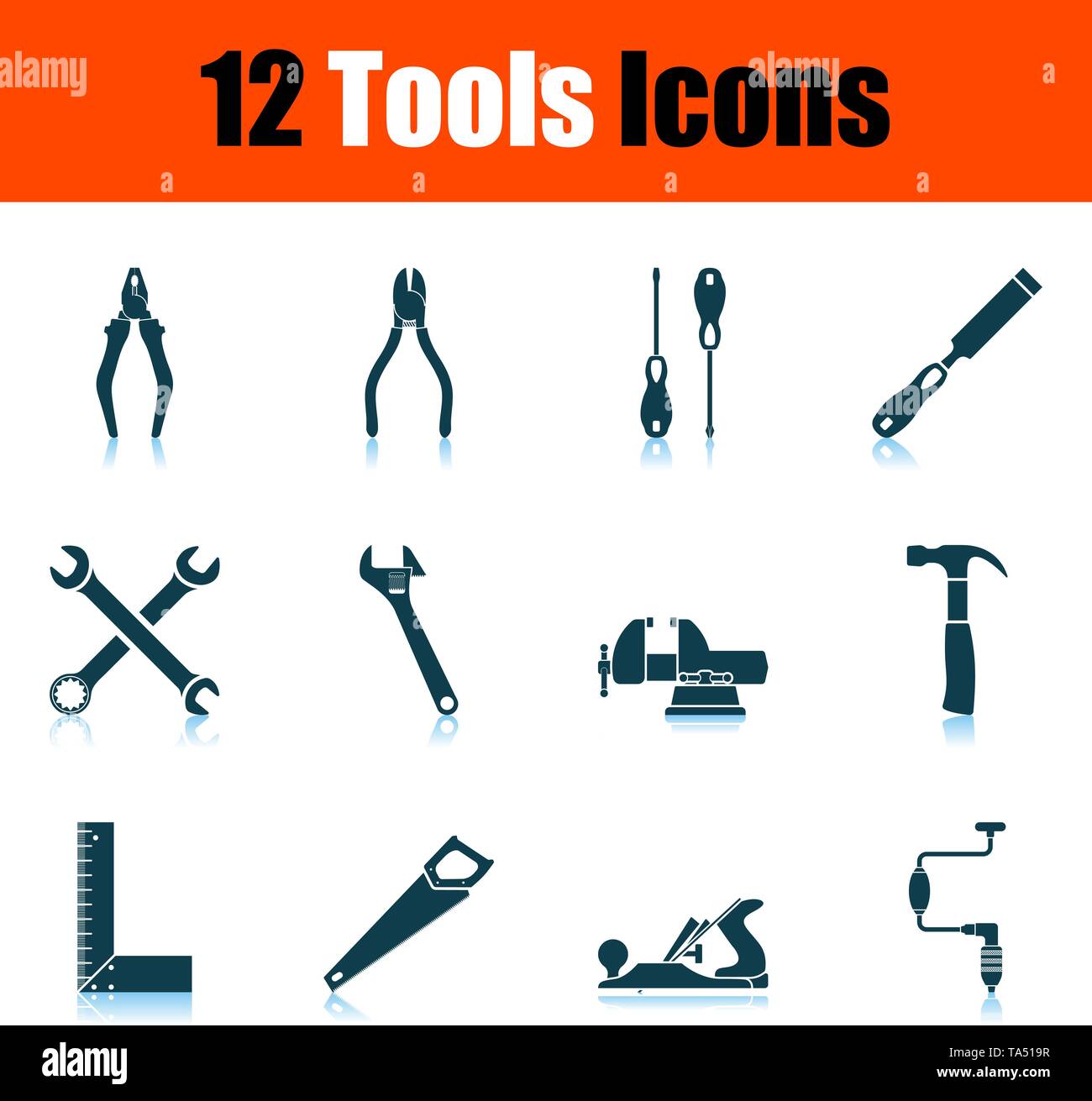 Tools Icon Set. Shadow Reflection Design. Vector Illustration Stock ...